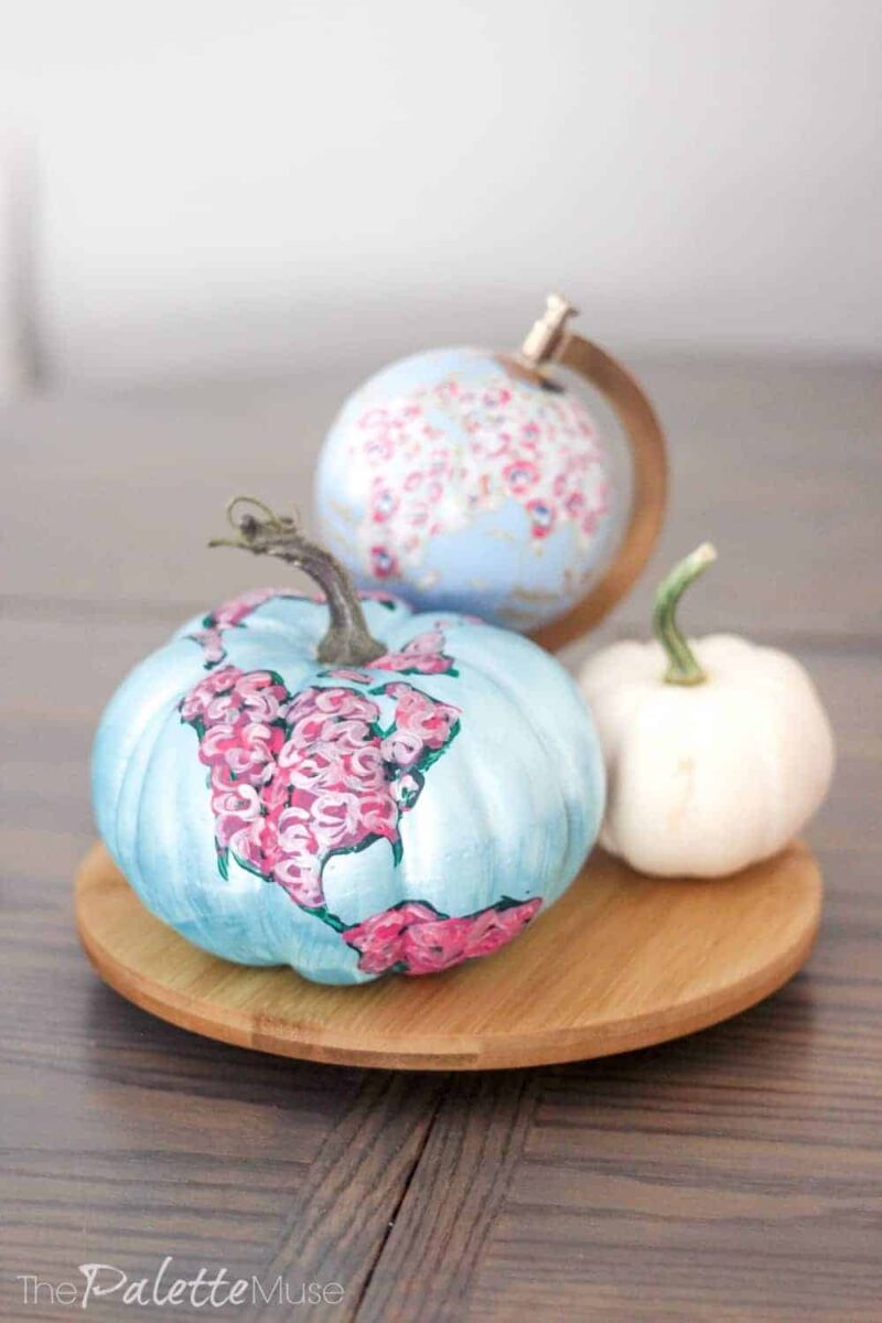 How to Make an Easy Floral Map Painted Pumpkin - The Palette Muse
